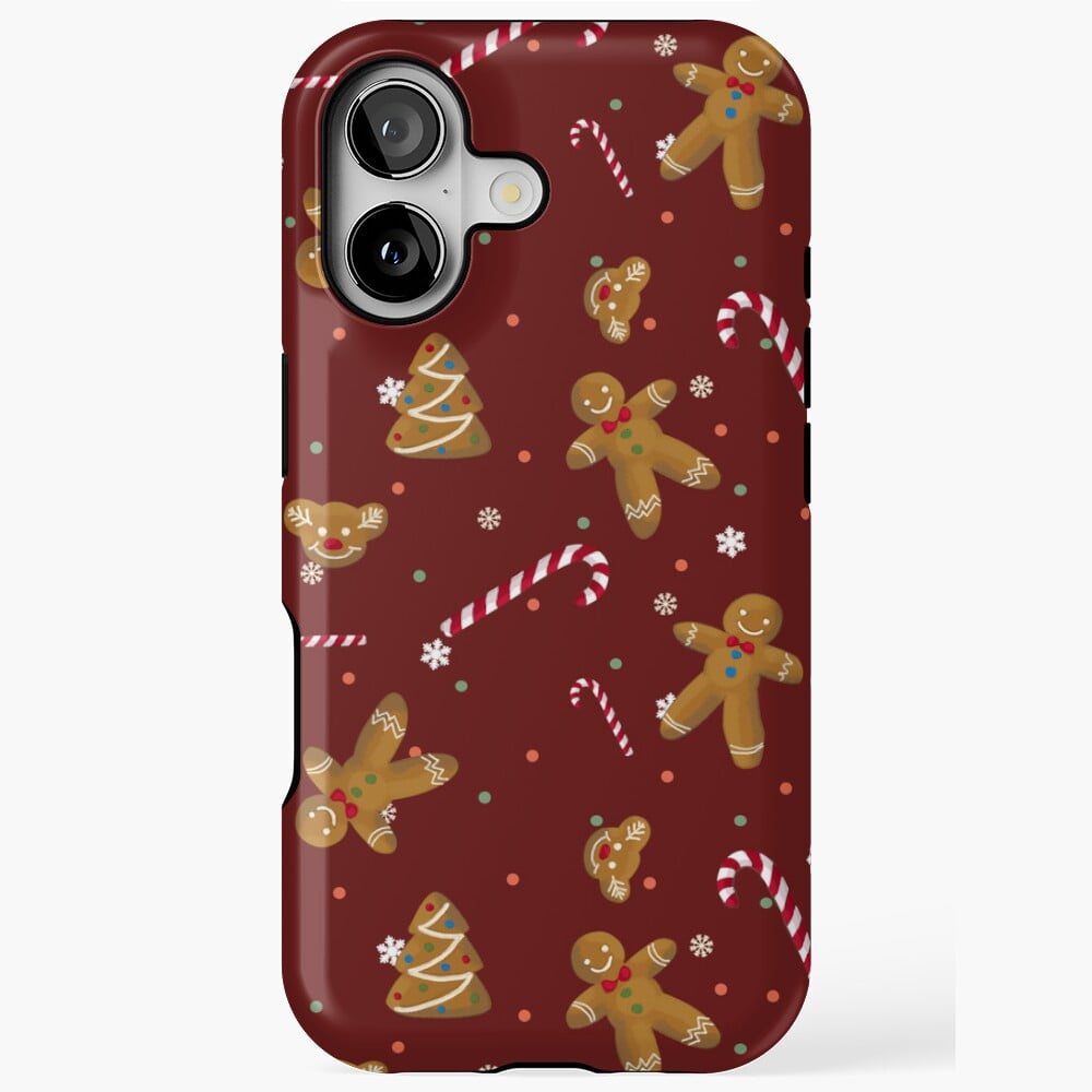 Maroon Christmas Biscuits Pattern Design with iPhone 17 through 11 Pro ...