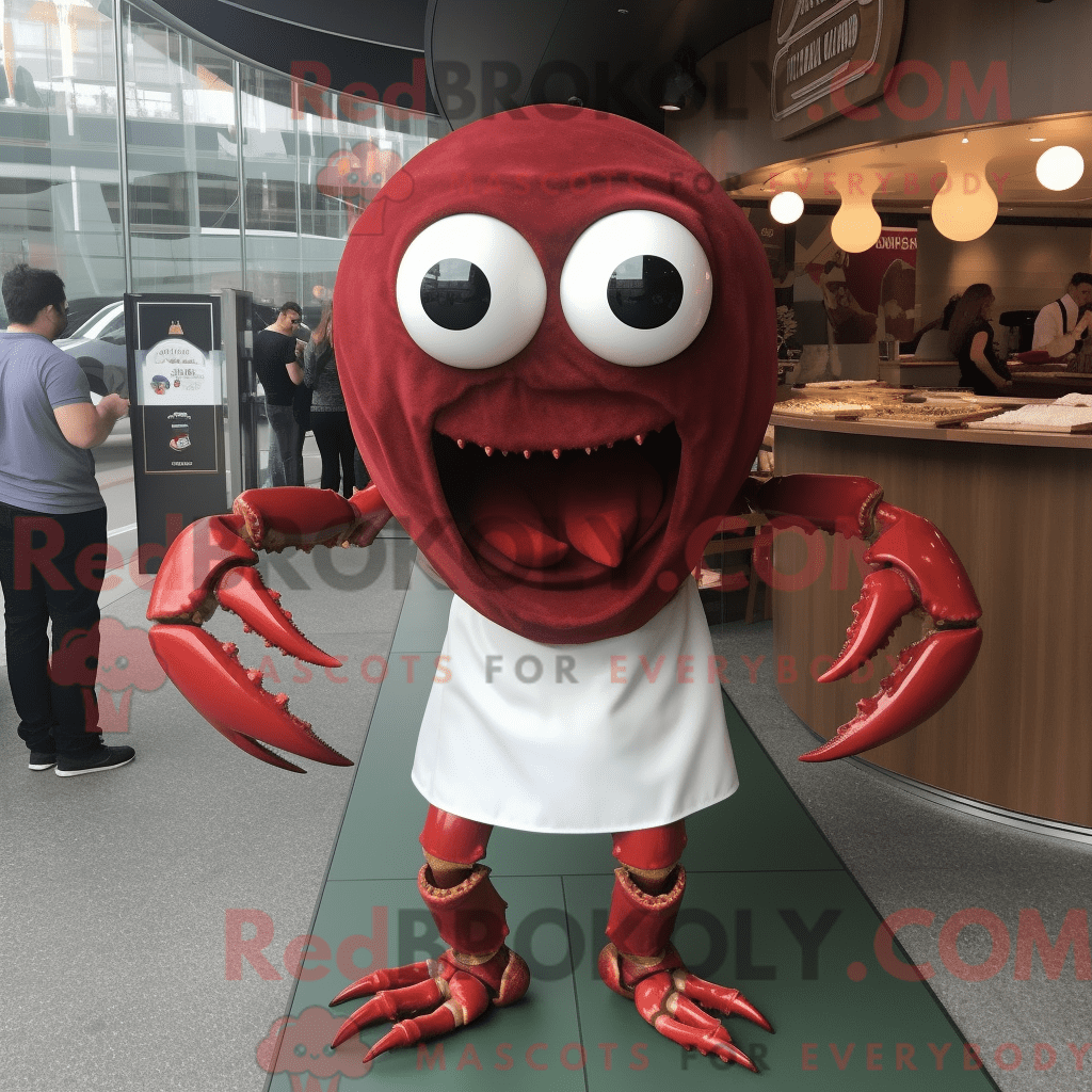 Maroon Crab Cakes REDBROKOLY mascot costume character dressed with a ...