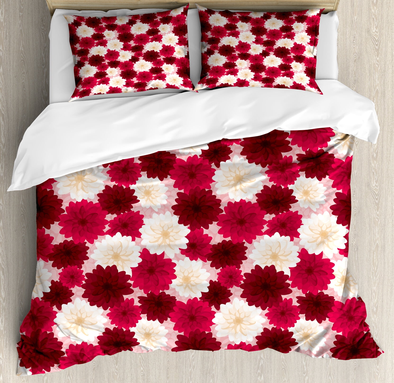 Maroon Duvet Cover Set, Repeating Colorful Arrangement Blossoming ...
