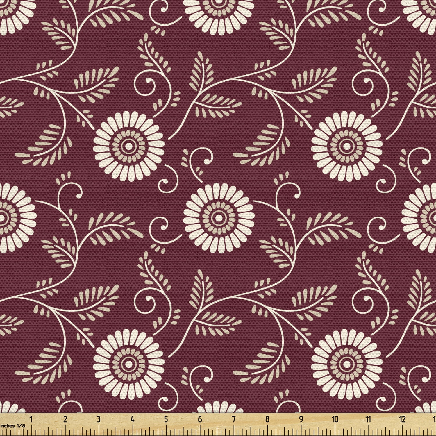 Ambesonne Maroon Fabric by the Yard Upholstery, Bicolor Floral Graphic ...