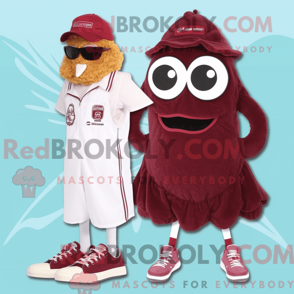 Maroon Fried Calamari REDBROKOLY mascot costume character dressed with ...