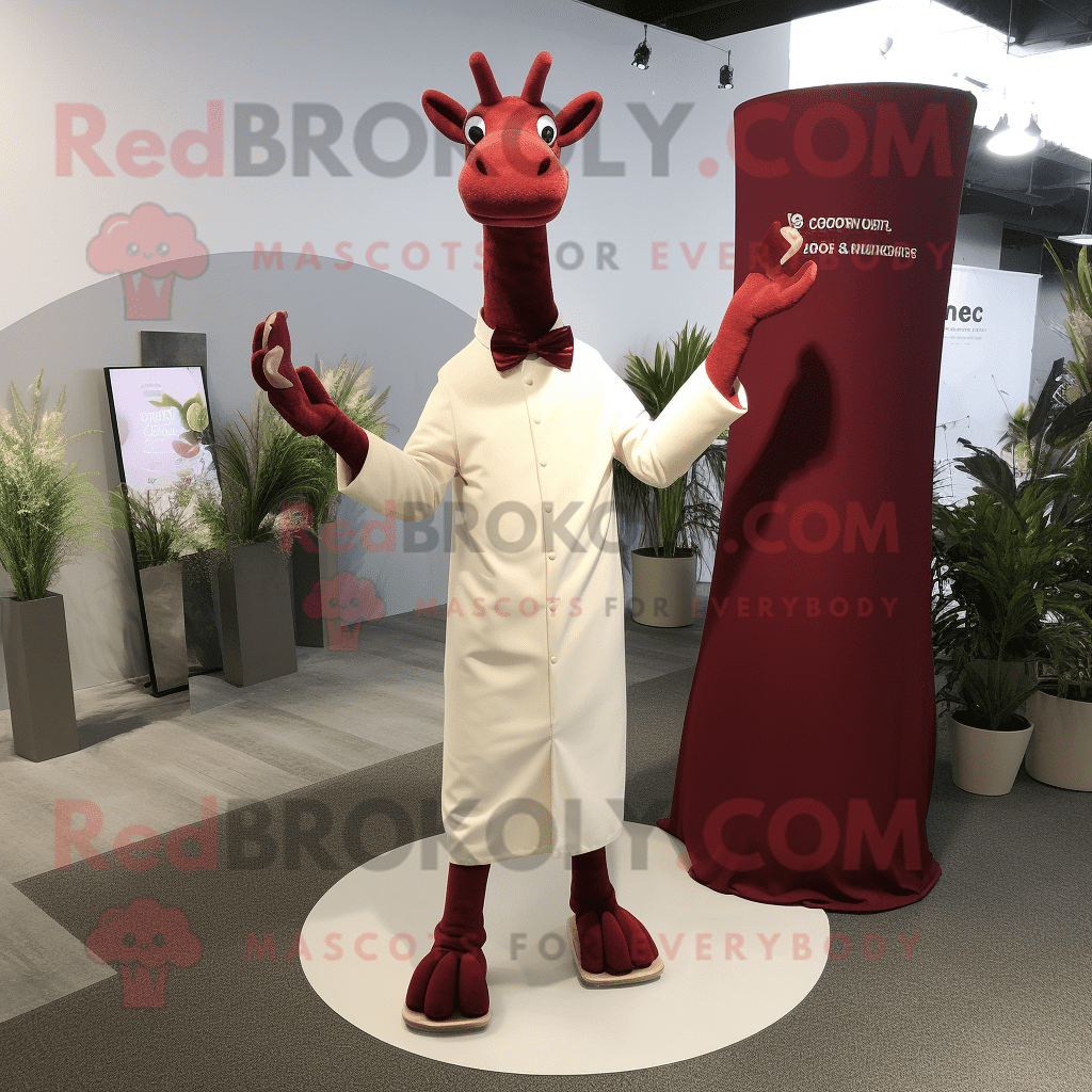 Maroon Giraffe REDBROKOLY mascot costume character dressed with a ...