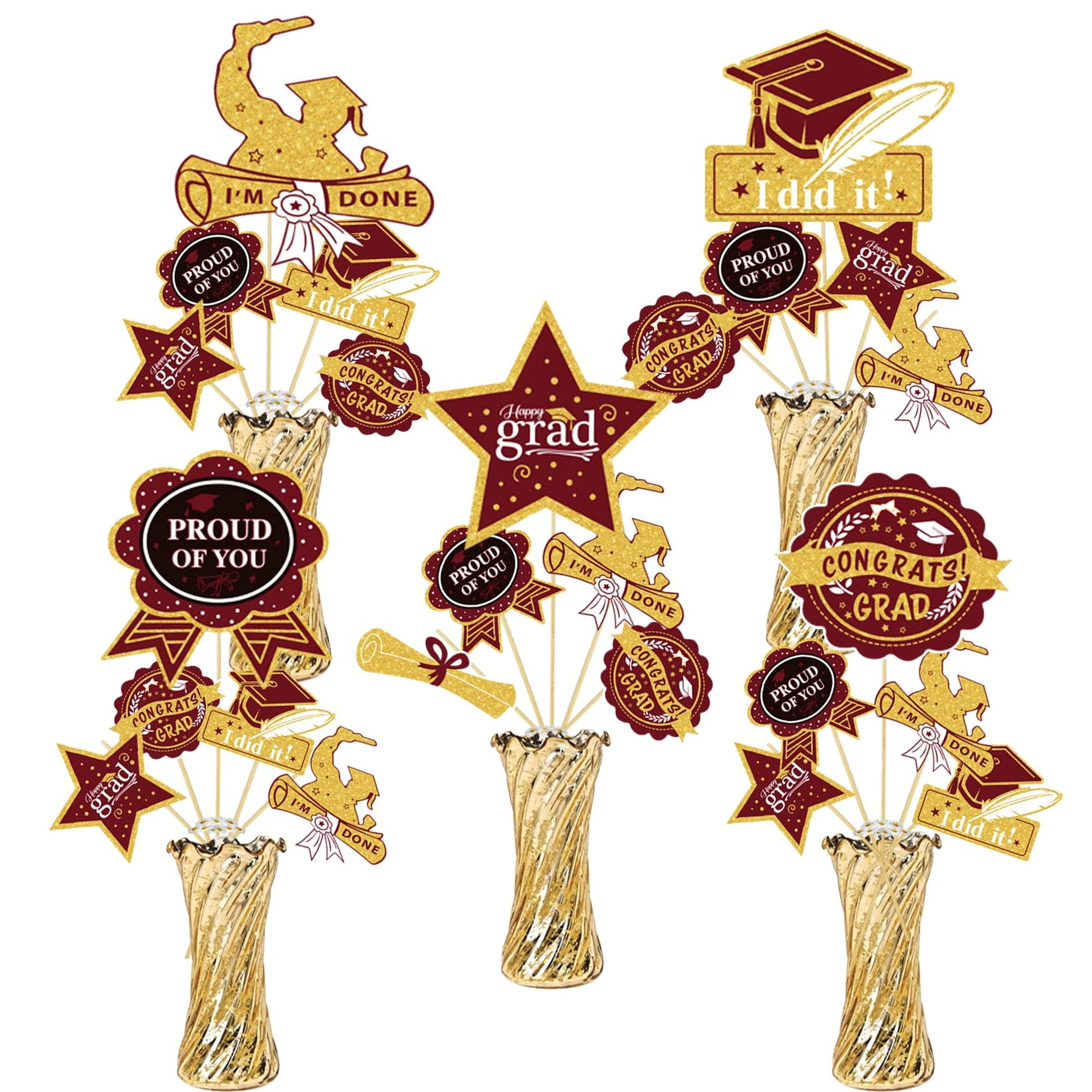 Maroon Gold Graduation Celebration Kit 2024 - 24 Pcs Burgundy Table ...