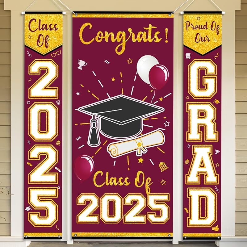 Maroon and Gold Graduation Porch Sign Banner Decorations Calss Of 2025 ...