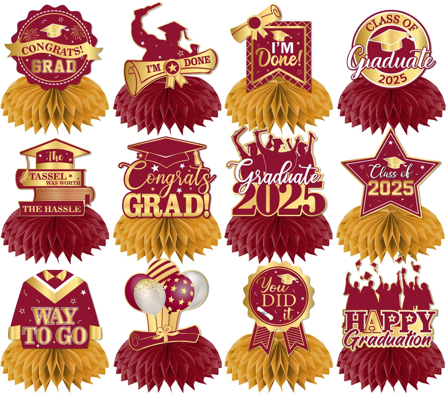 Maroon and GoldTRDN Graduation Decorations 2025,12pcs Maroon Graduation ...