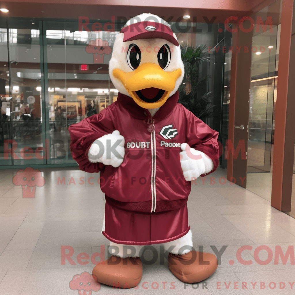 Maroon Goose REDBROKOLY mascot costume character dressed with a ...