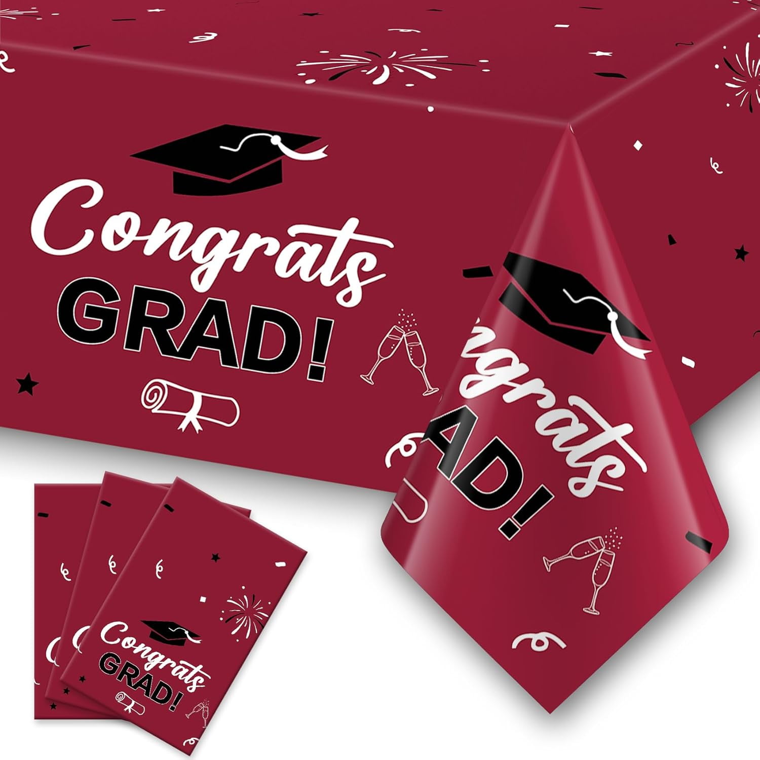 Maroon Graduation Decorations 2025, 3 Pack Maroon Graduation Tablecloth ...