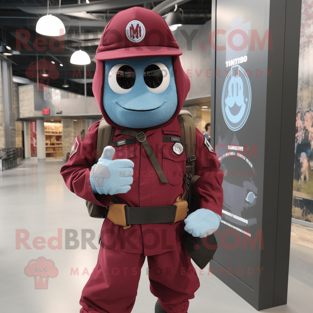 Maroon Para Commando REDBROKOLY mascot costume character dressed with a ...