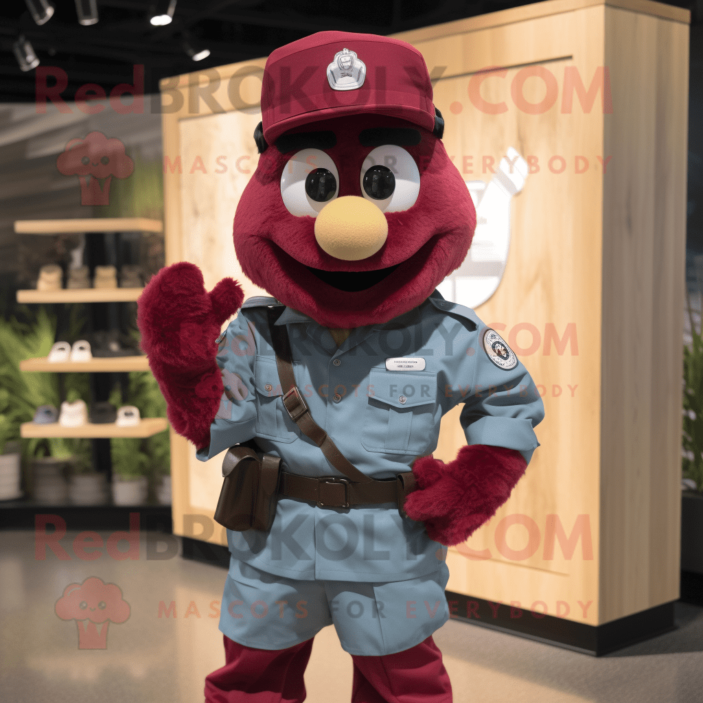 Maroon Para Commando REDBROKOLY mascot costume character dressed with a ...
