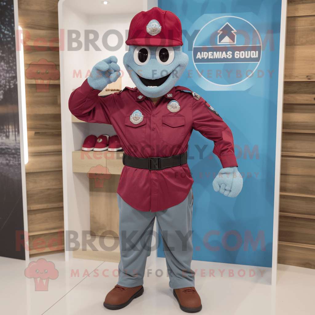 Maroon Para Commando REDBROKOLY mascot costume character dressed with a ...