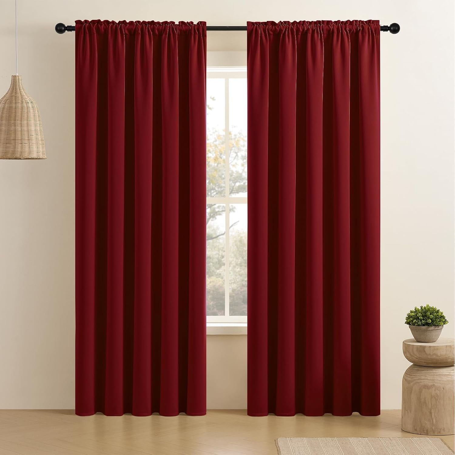 Maroon Red Blackout Curtains, 84 Inch Length, 2 Panels Set, Rod Pocket ...