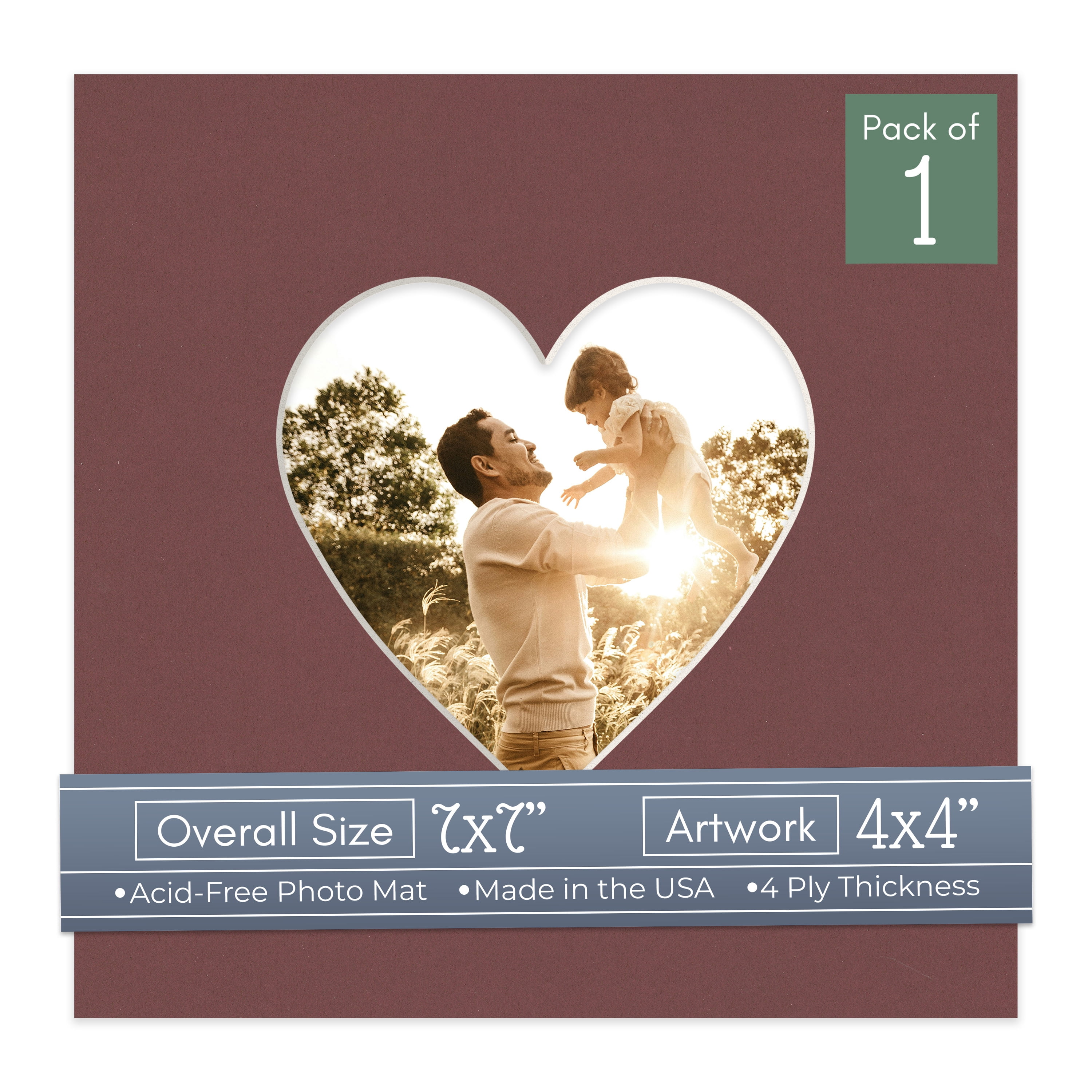 Maroon Red Picture Frame Mat for 7x7 Frames - Heart Opening for 4x4 ...