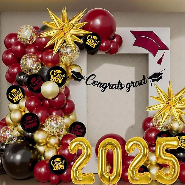 Maroon Themed 2025 Graduation Balloon Arch Garland Kit, 18" 10" Maroon ...