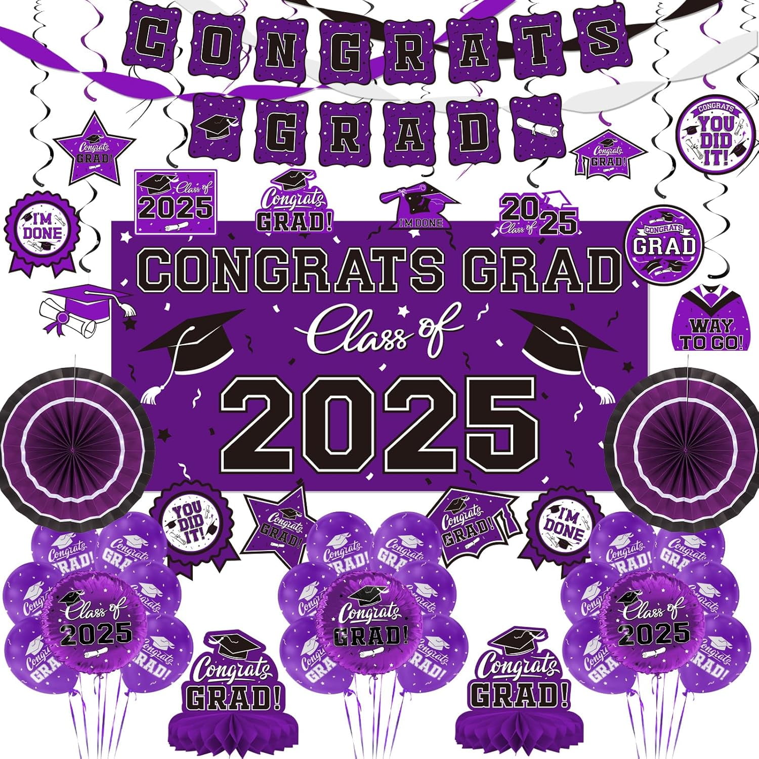 Maroon Themed 2025 Graduation Decorations Set - Congrats Grad Banner ...