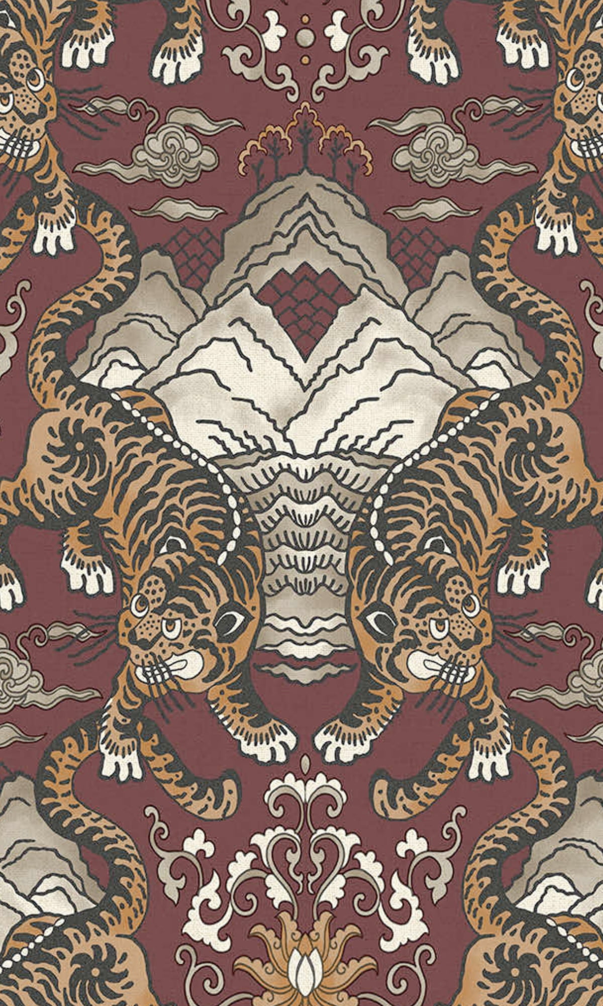 Maroon Tiger Chinese Inspired Textured Wallpaper R8414 - Walmart.com