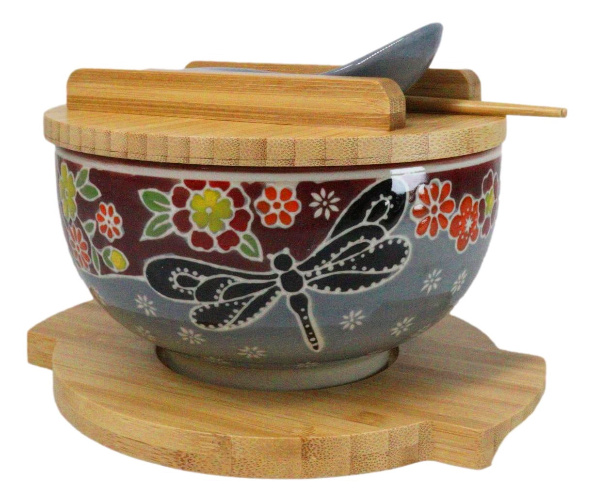 Maroon Tombo Dragonfly Donburi Ramen Bowl With Lid Trivet Spoon ...
