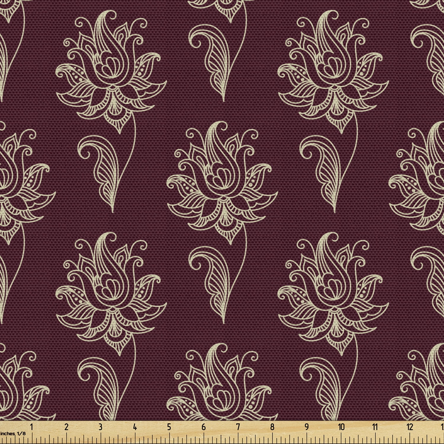 Maroon Upholstery Fabric by the Yard, Rhythmic Paisley Design Antique ...