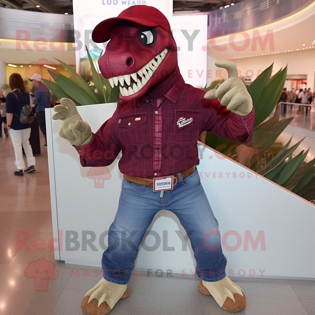 Maroon Utahraptor REDBROKOLY mascot costume character dressed with a ...