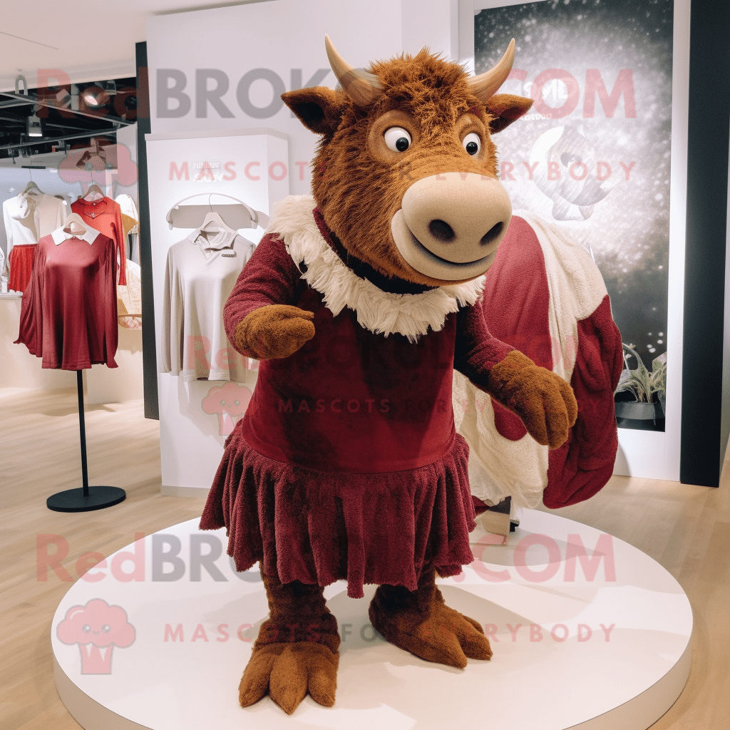 Maroon Woolly Rhinoceros REDBROKOLY mascot costume character dressed ...