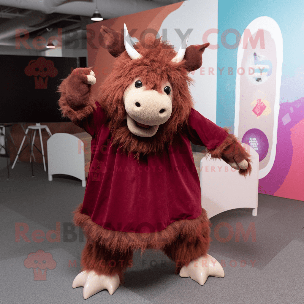 Maroon Woolly Rhinoceros REDBROKOLY mascot costume character dressed ...