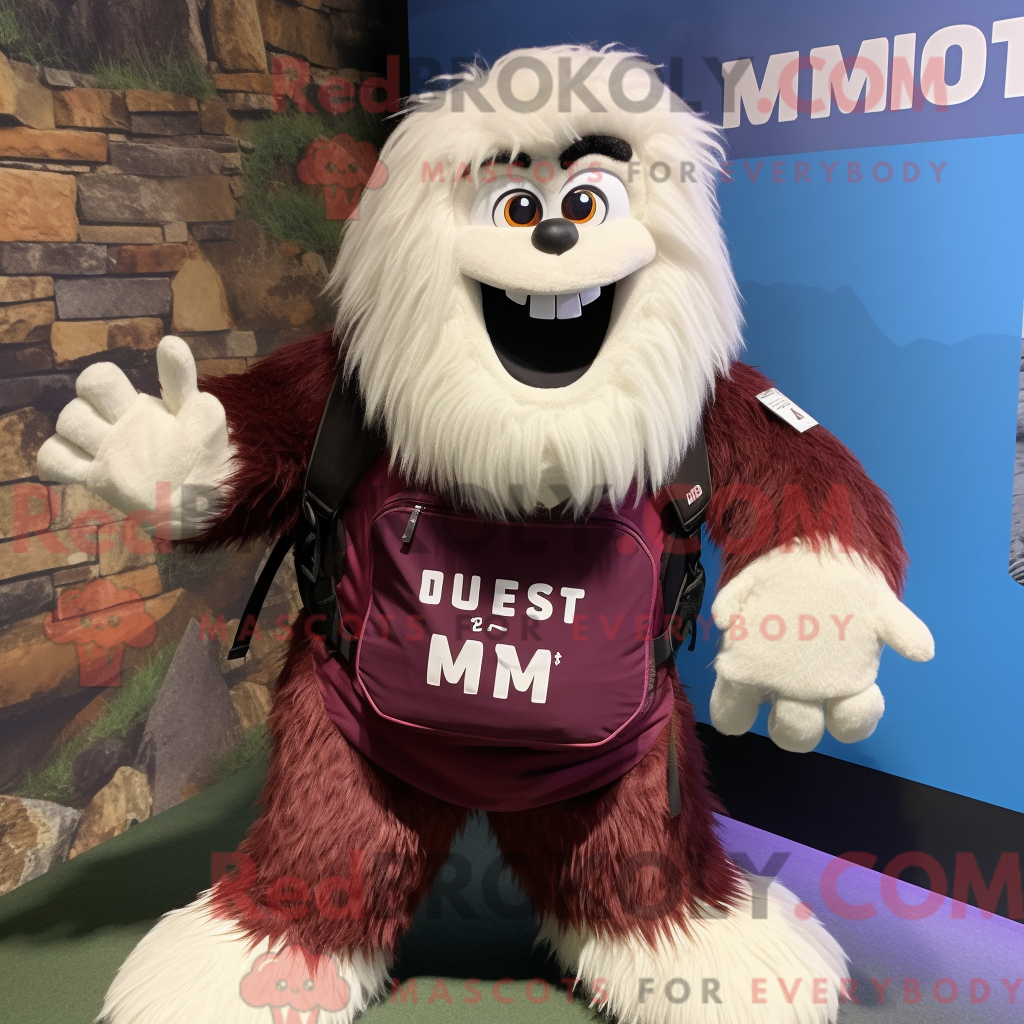 Maroon Yeti REDBROKOLY mascot costume character dressed with a ...