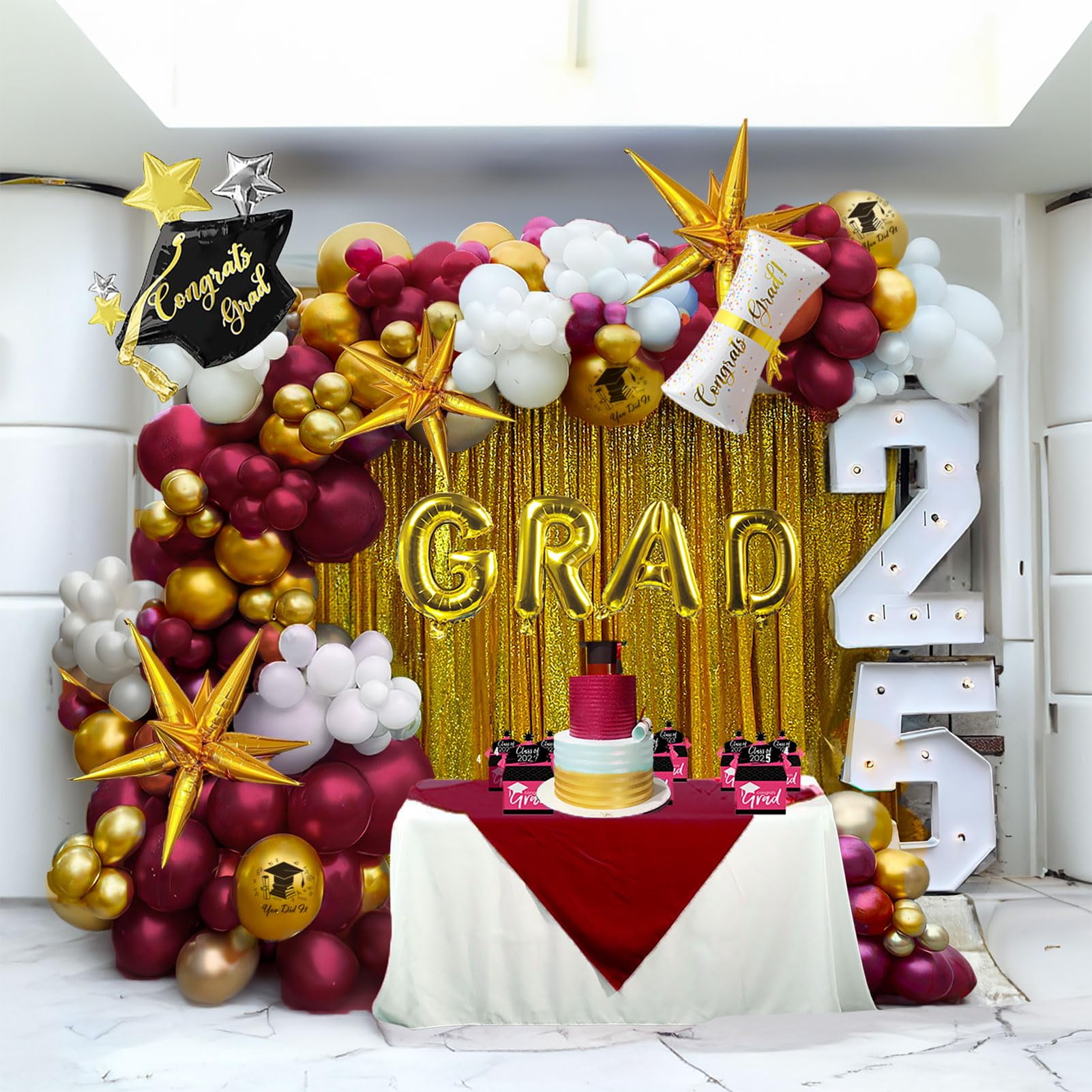Maroon gold white Graduation SSF20 Balloon Garland Arch 115PCS with ...