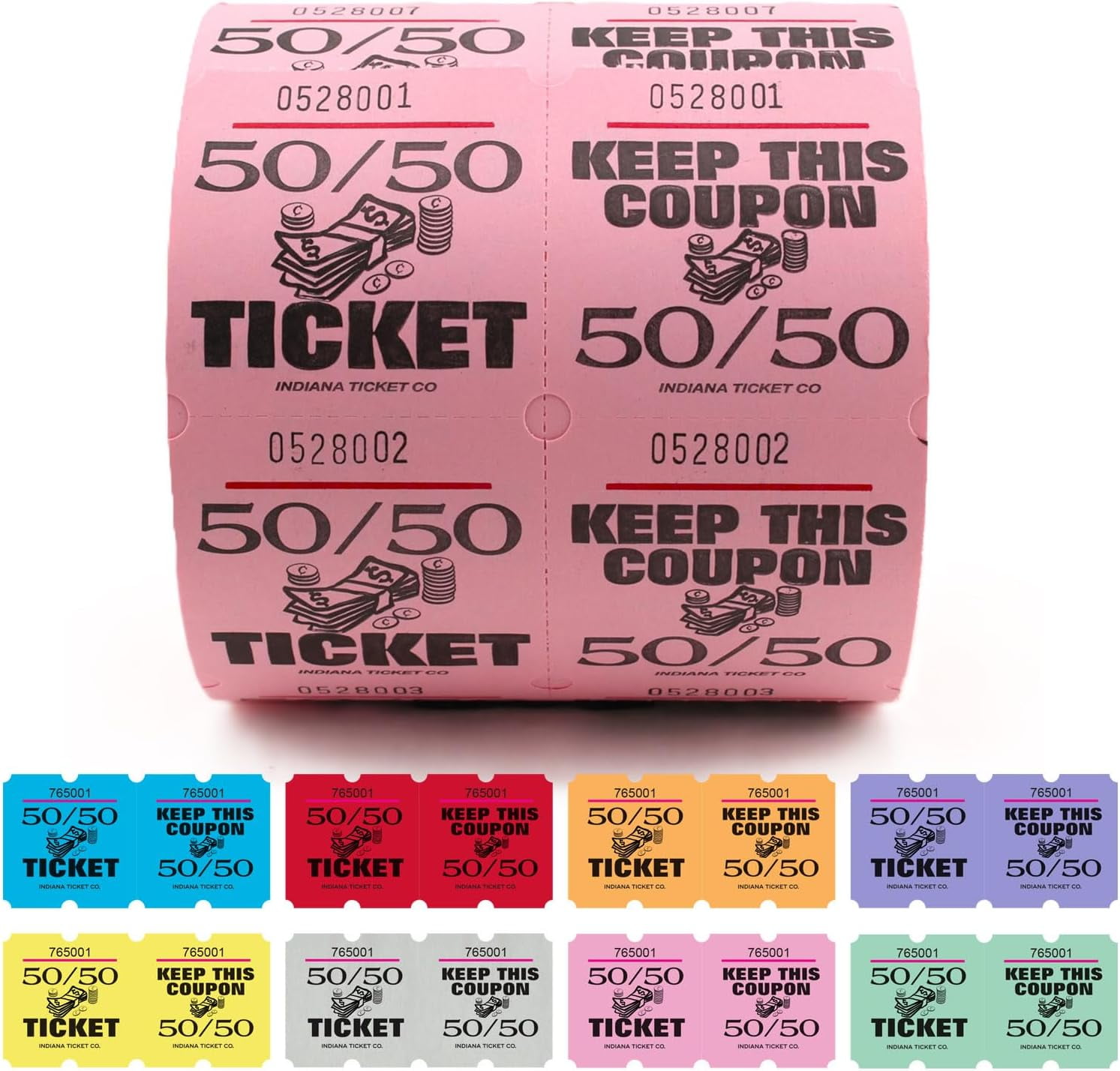 , Marquee 50/50 Raffle Roll Tickets, Large 4"x2" Double Roll (1,000 ...