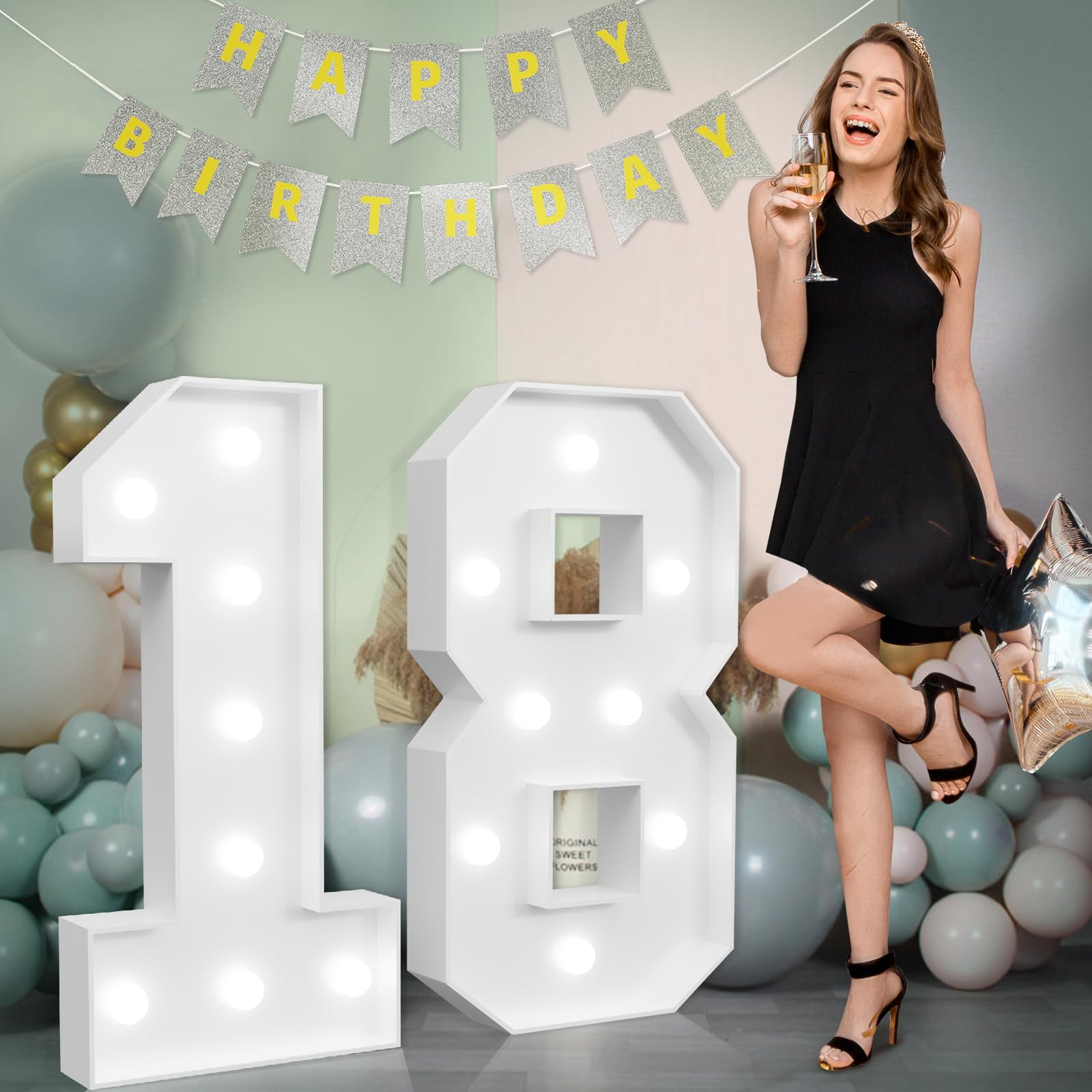Marquee Numbers Large 18th-Birthday Decorations: 3ft KKS1 Light Up 18 ...