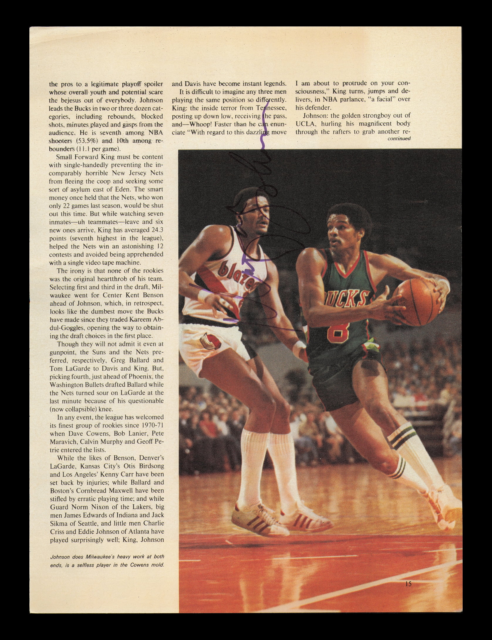 Marques Johnson Autographed 8x11 Magazine Photo Milwaukee Bucks SKU ...