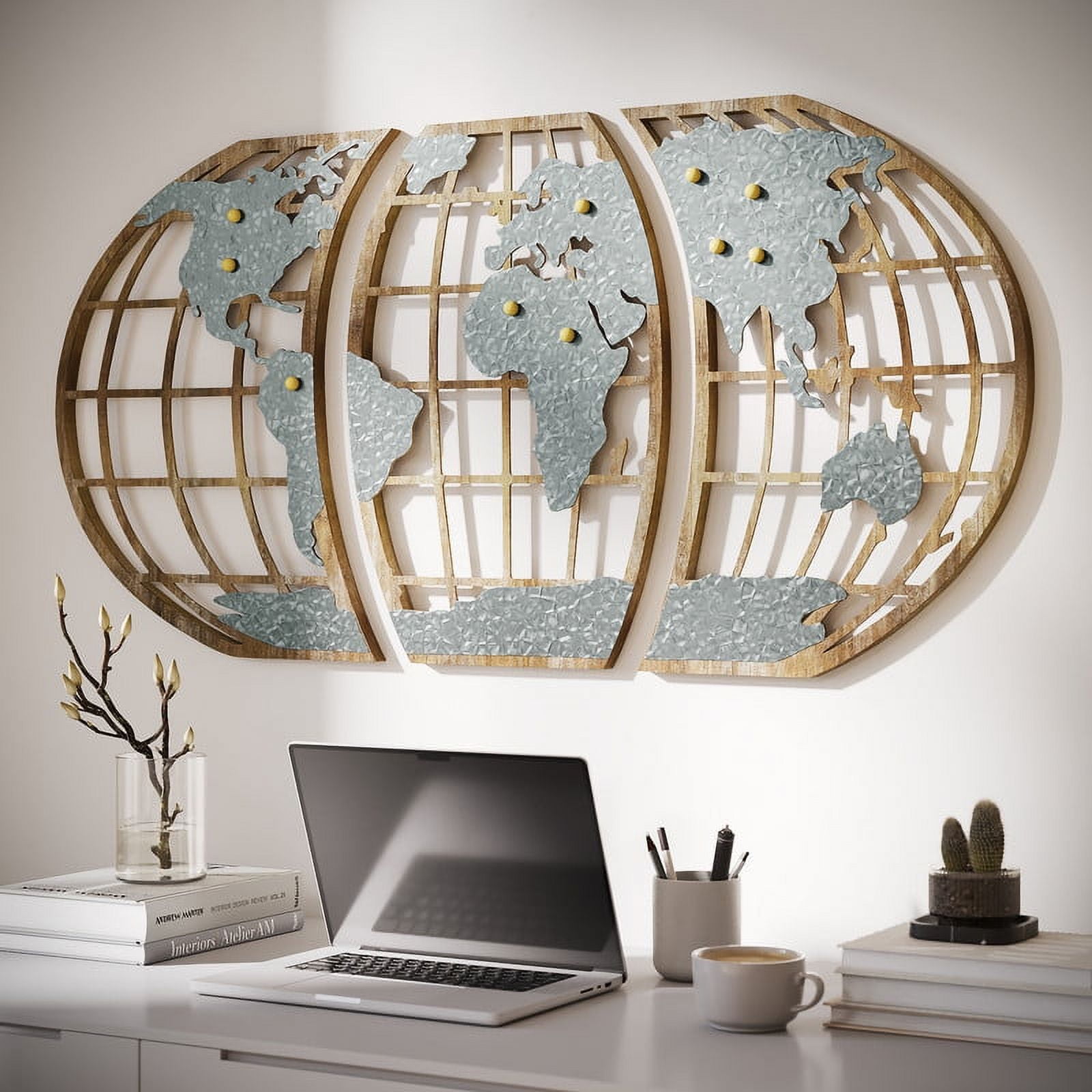 Aspire Home Accents Marquett Wood & Metal Pinnable World Map Wall Art, Interactive Decor ...