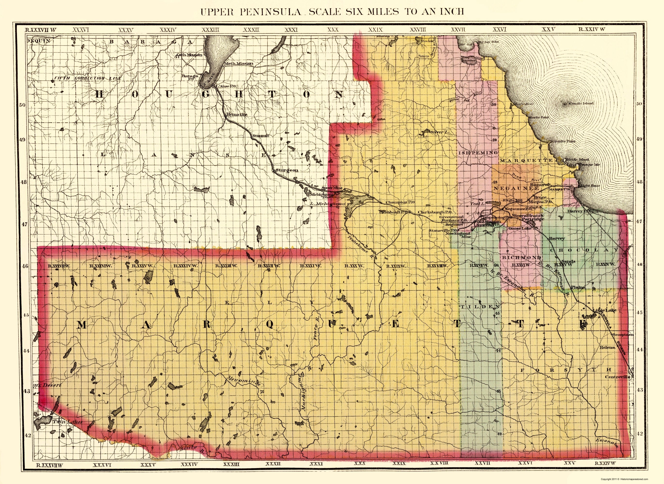 Historic County Map - Marquette County Michigan - Walling 1873 - 23 x ...