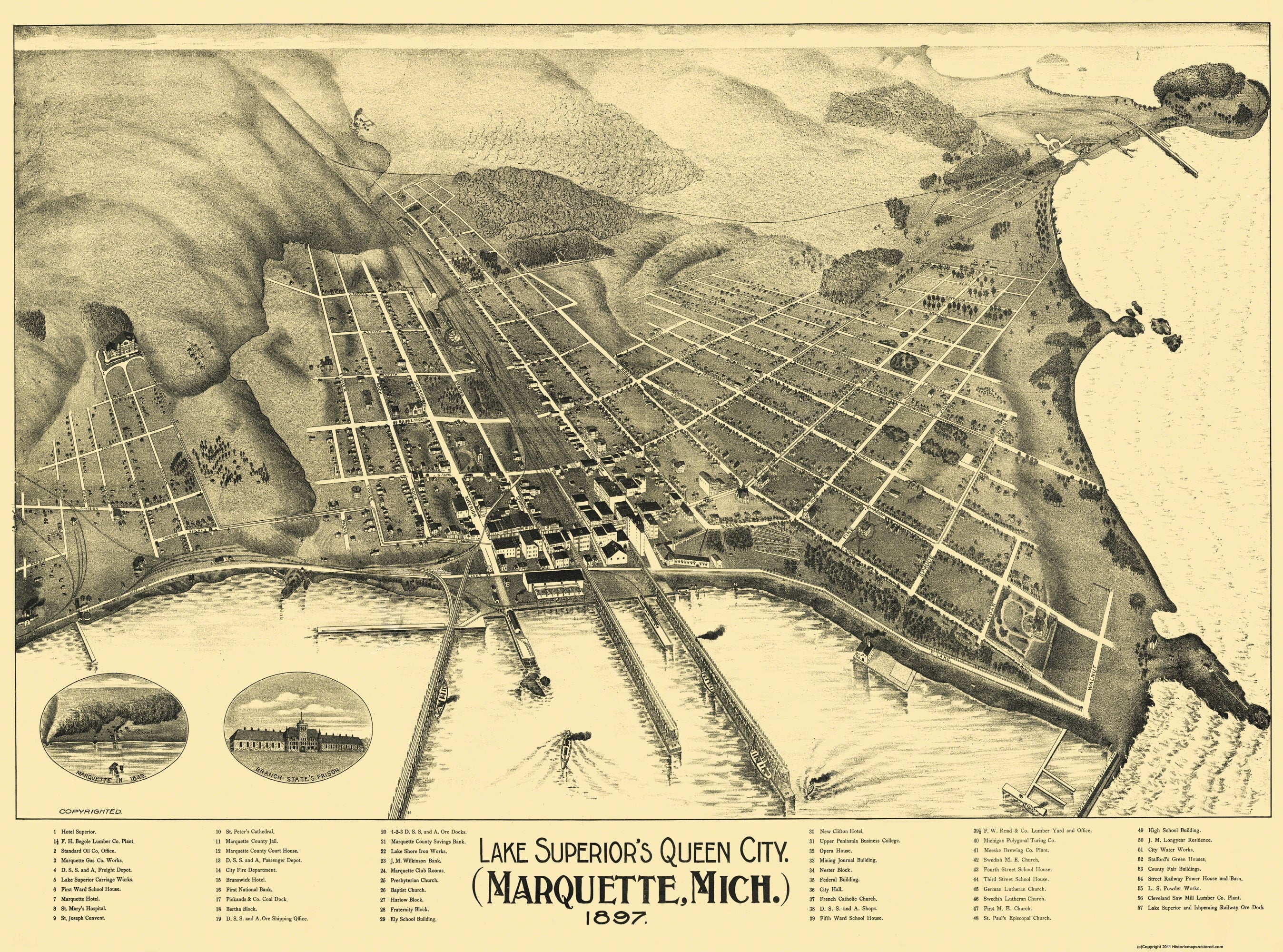 Historic Panoramic View - Marquette Michigan - 1897 - 31 x 23 - Vintage ...