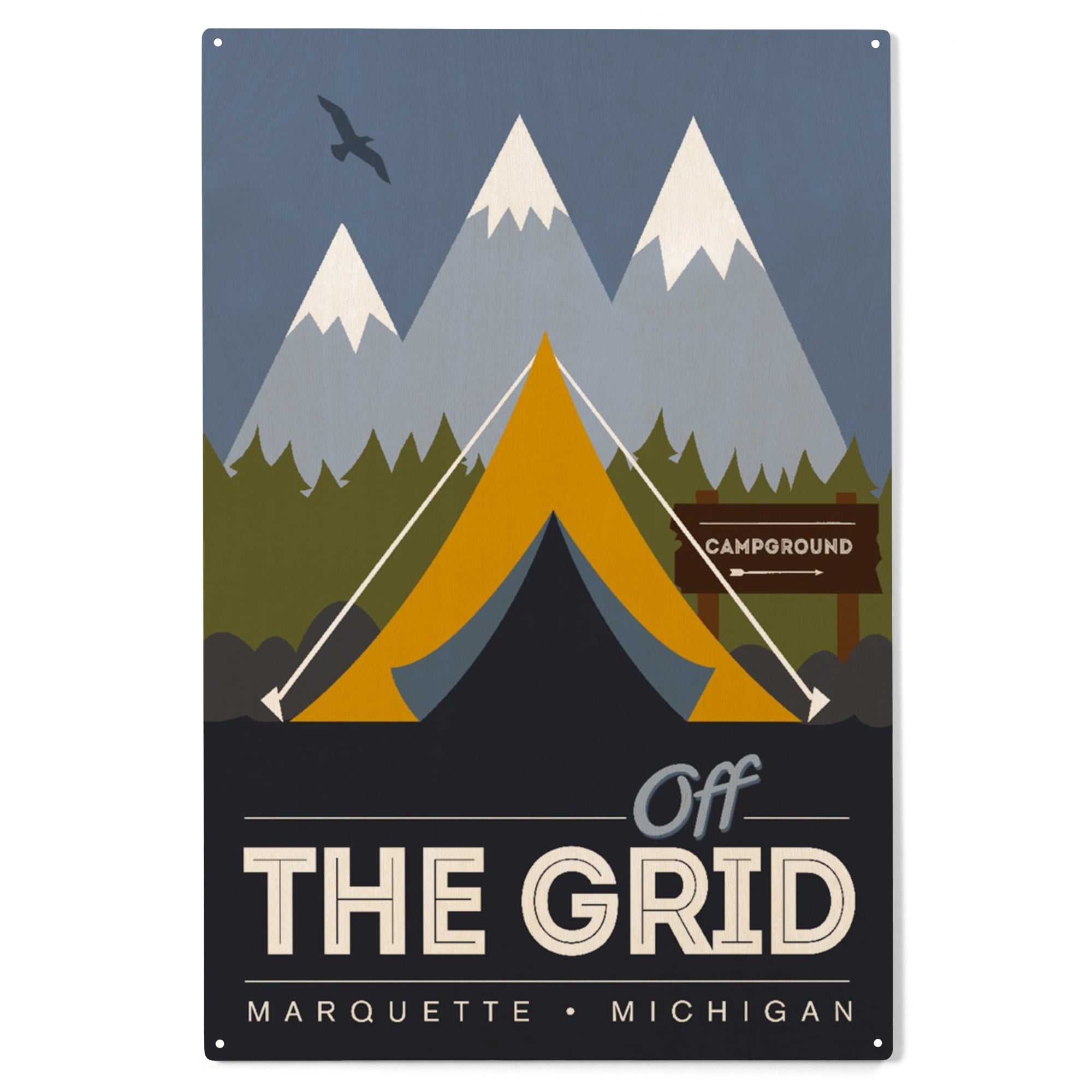 Marquette, Michigan, Off the Grid, Vector Style Birch Wood Wall Sign ...