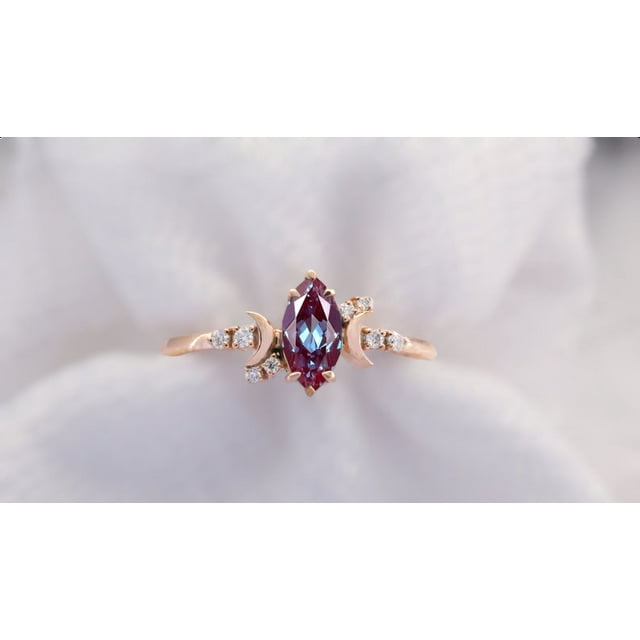 Marquise Alexandrite Wedding Ring Sterling Silver Engagement Ring Lab ...