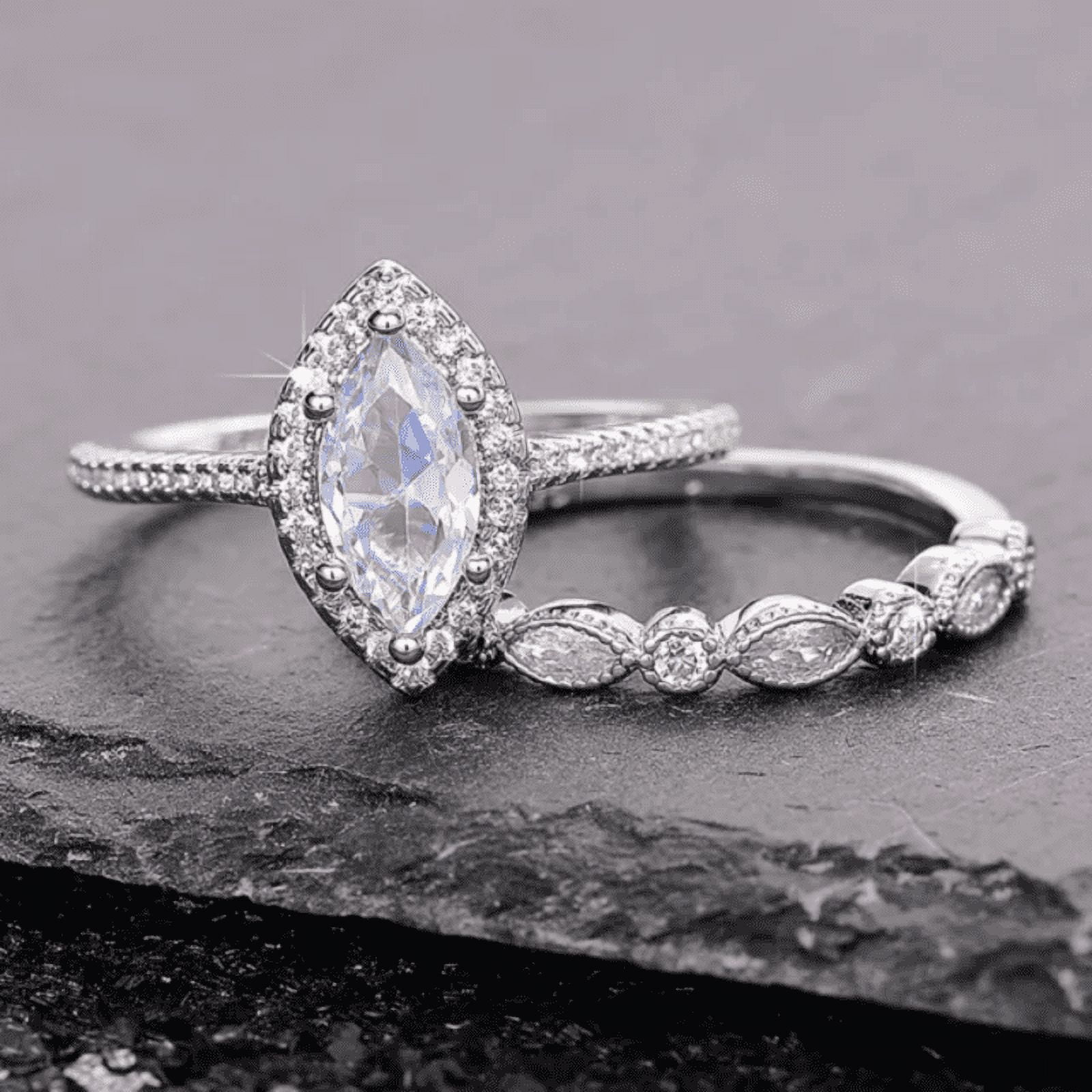 Marquise Cut 2 CT Diamond Wedding Ring Set- Art Deco Style Band in 925 ...