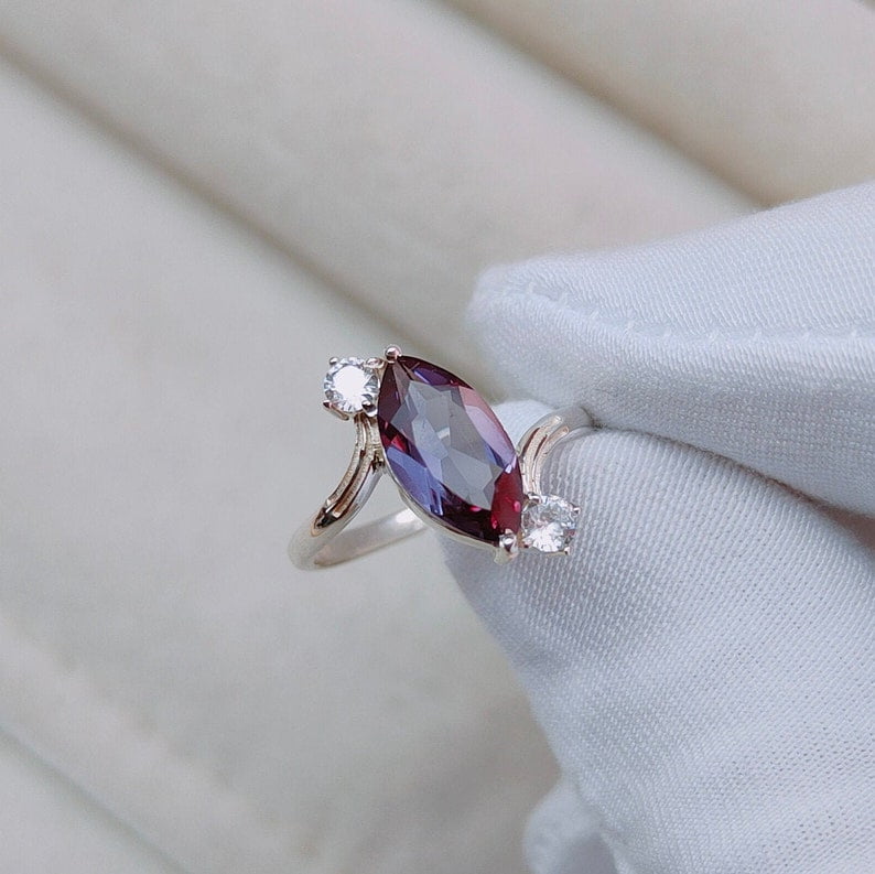 Marquise Cut Alexandrite Ring 925 Sterling Silver Ring Color Change ...
