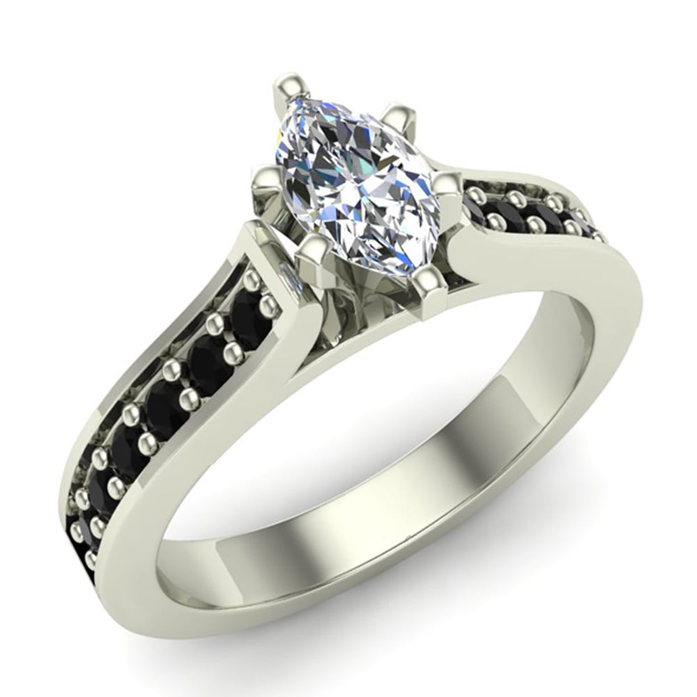 Marquise Cut Black Diamond Rings Gift Ring Box Authenticity Cards 3/4 ...