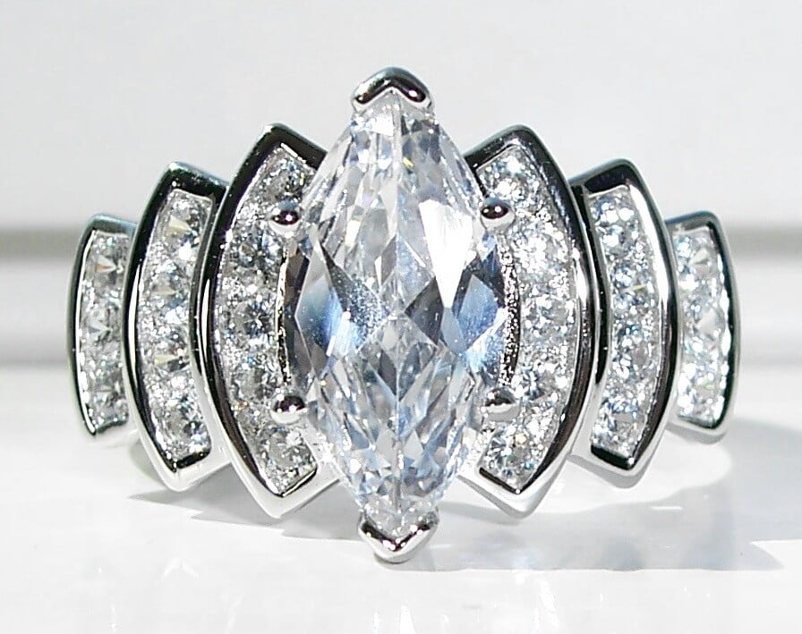 Marquise Cut Diamond Engagement Ring, Stackable Diamond Wedding Ring ...