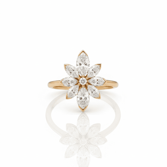 Marquise Cut Diamond Flower Ring For Wedding, Stackable Bezel Set ...