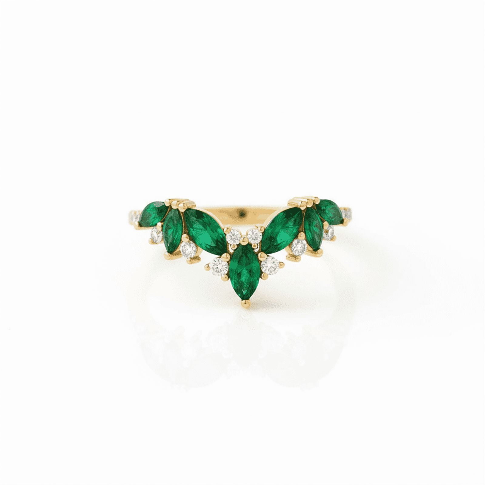 Marquise Cut Emerald & Diamond Crown Ring, cluster Stackable Wedding ...