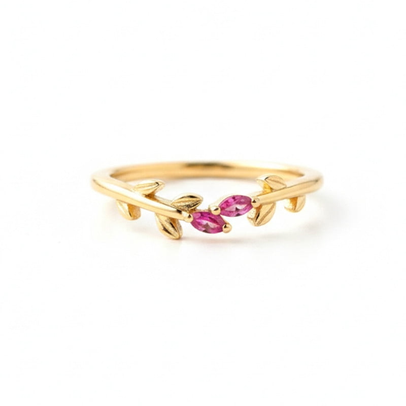 Marquise Cut Ruby Gemstone Half Leaf Band Ring, Toi Et Moi Ring, Ruby ...