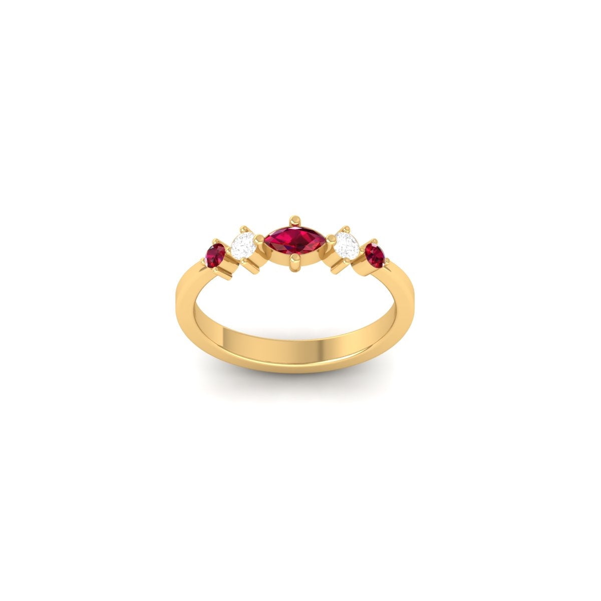 Marquise Cut Ruby and Diamond Accent 5-Stone Ring in 18K Yellow Gold ...