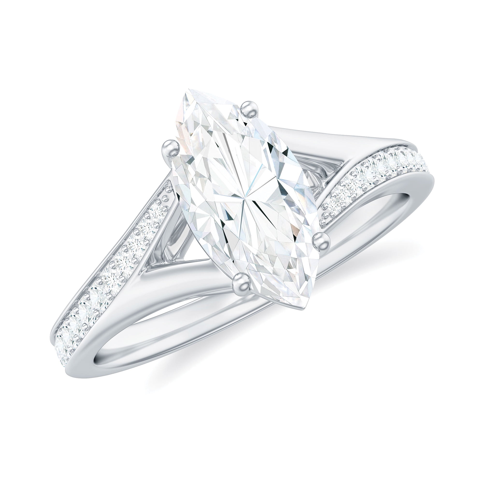 Marquise Cut Moissanite Split Shank Engagement Ring (5X10 mm, 1 Ct, D-VS1 Grade), 925 Sterling ...