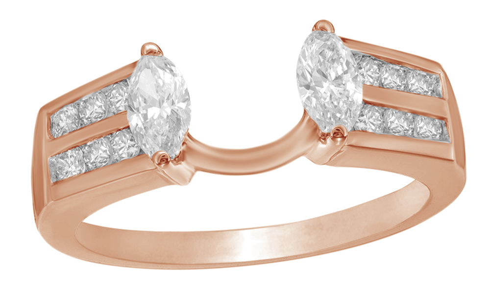 Marquise Cut White Natural Diamond Double Row Solitaire Enhancer In 14k ...