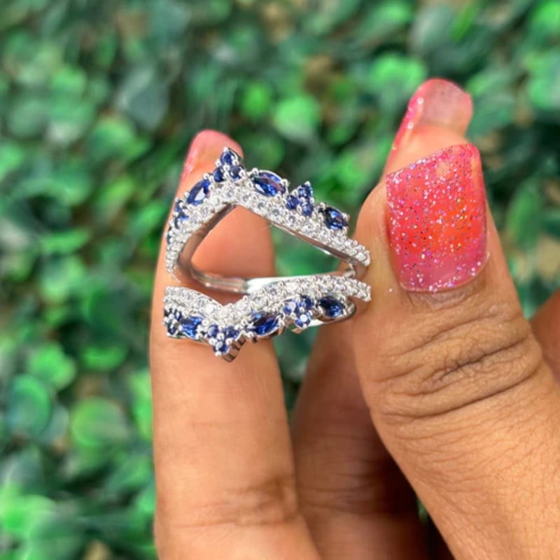 Marquise Cut and Round Cut Blue Sapphire Diamond Ring Wrap Enhancer ...