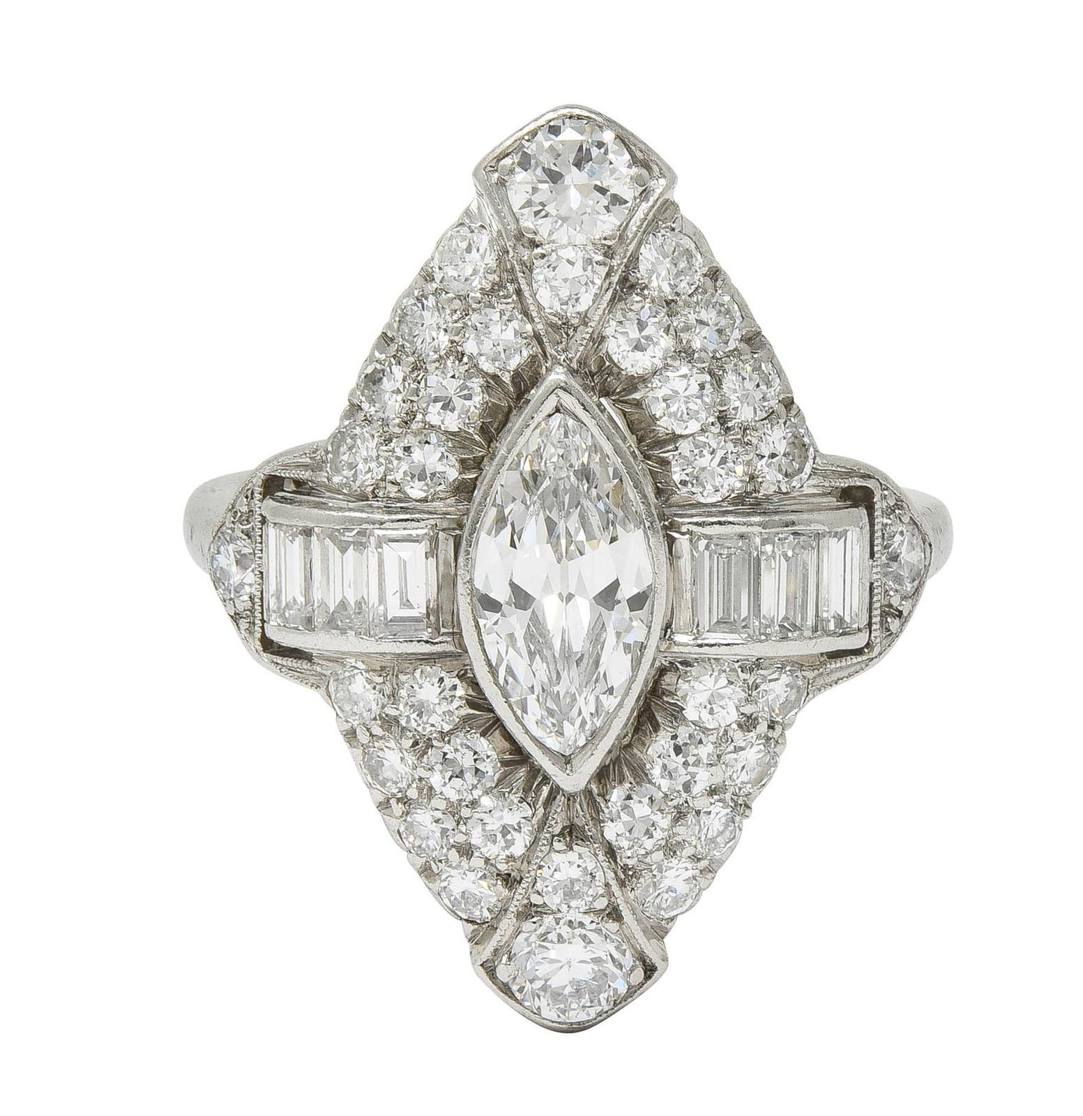 Marquise Diamond Ring, Bezel Set Diamond Engagement Ring, Long Vintage ...