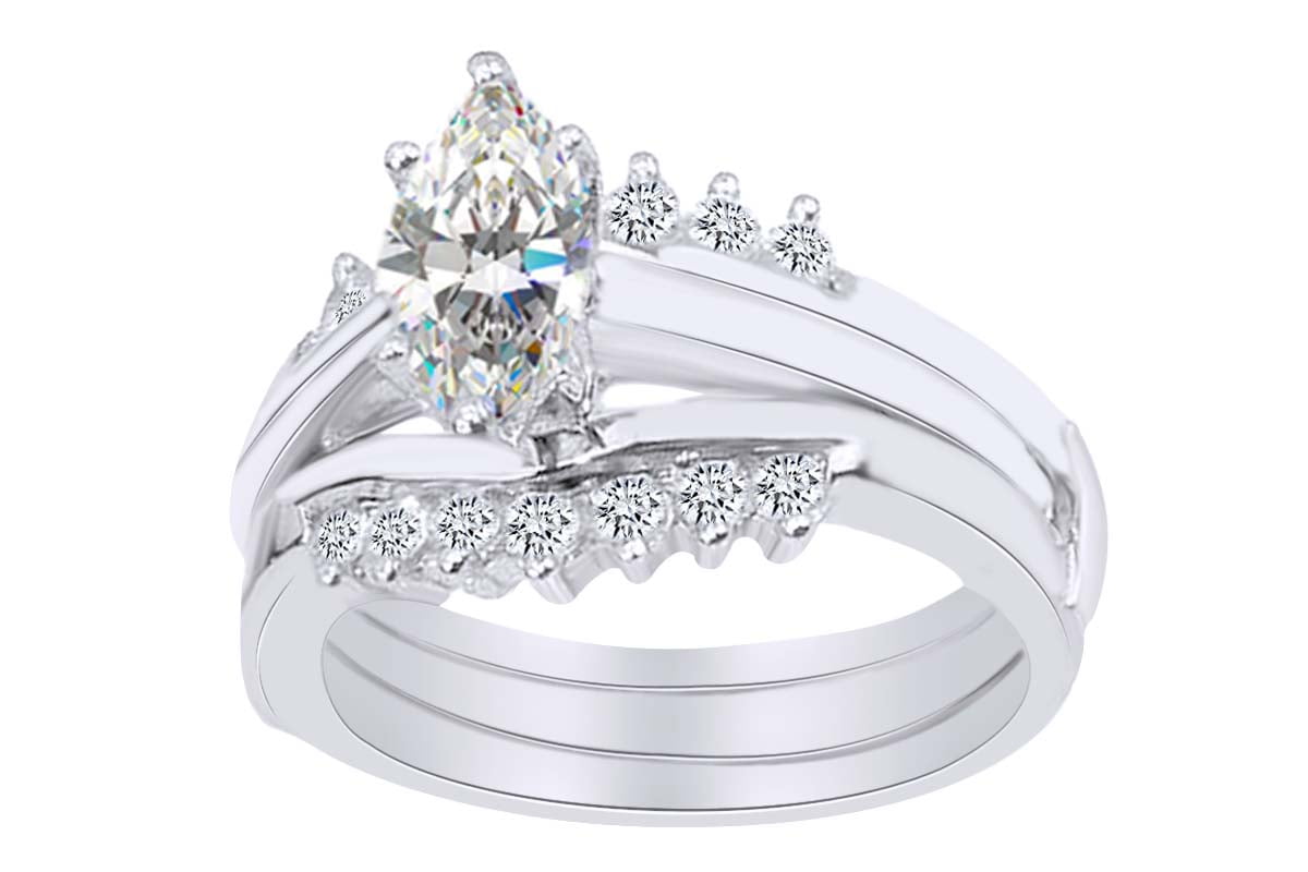 AFFY Marquise & Round Shape White Cubic Zirconia Solitaire Wedding Ring ...