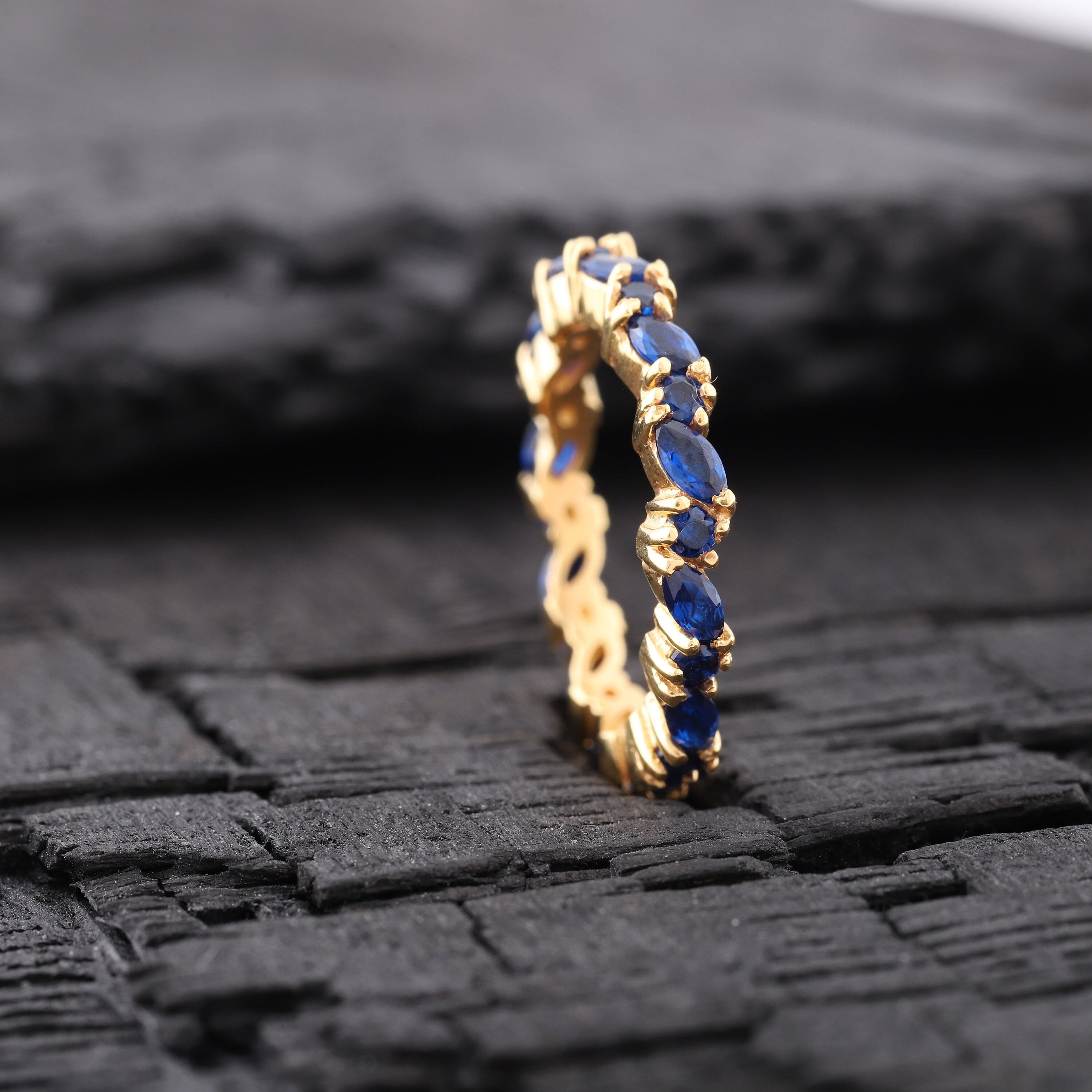 Marquise Sapphire Wedding Band Eternity Matching Band Art Deco Promise ...