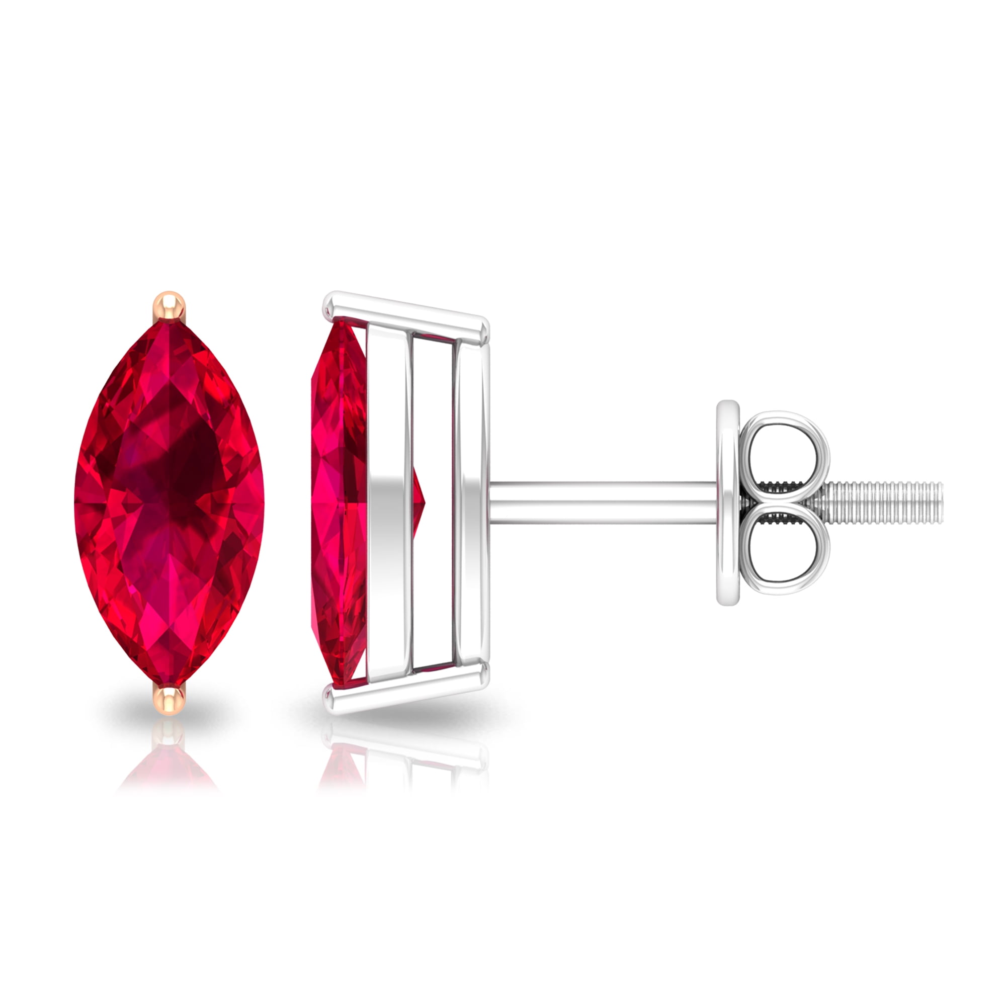 Marquise Shape Lab Created Ruby Solitaire Stud Earrings - AAAA Quality ...