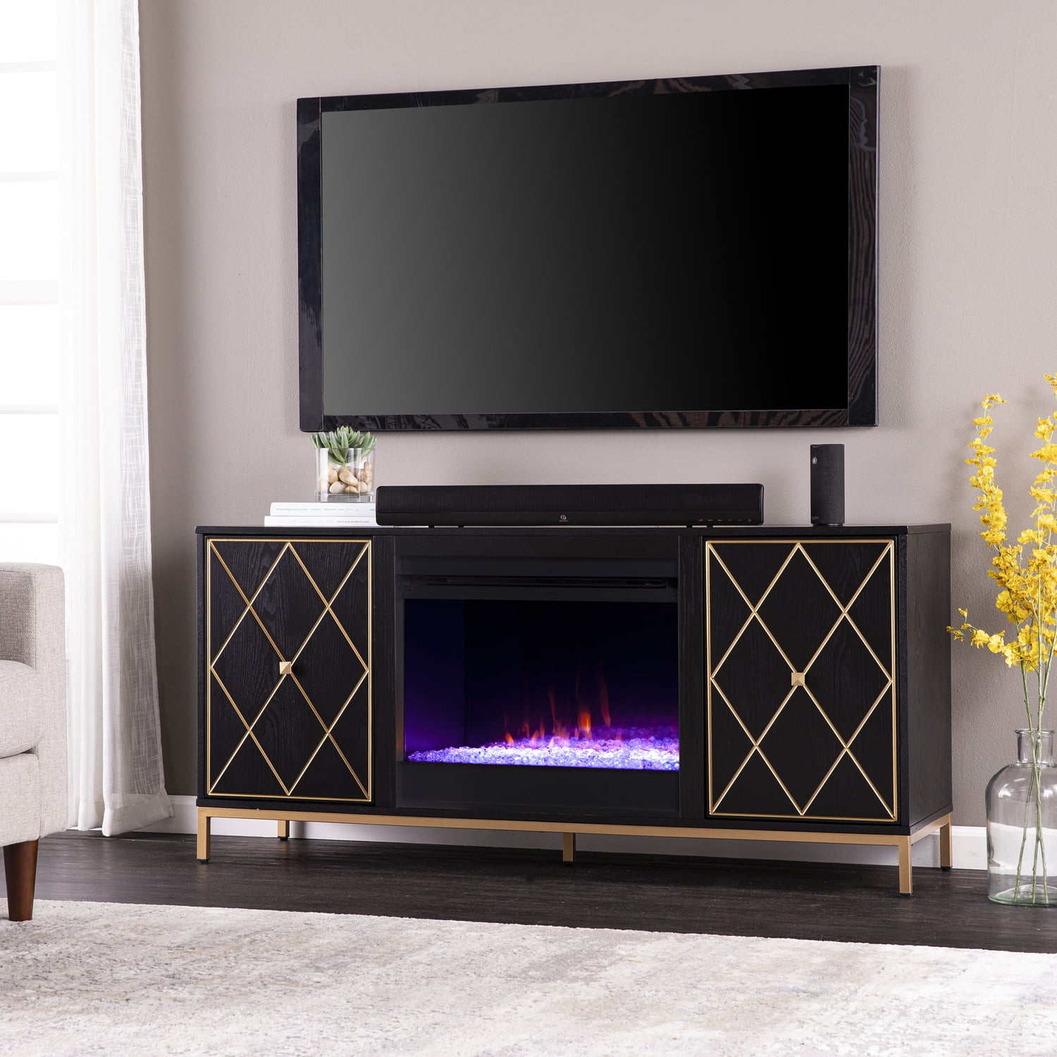 Marradi Color Changing Fireplace with Media Storage in Black - Walmart.com
